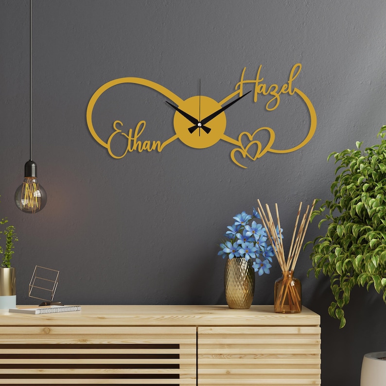 Personalized Infinity Metal Wall Clock, Custom Couple Name Clock ...