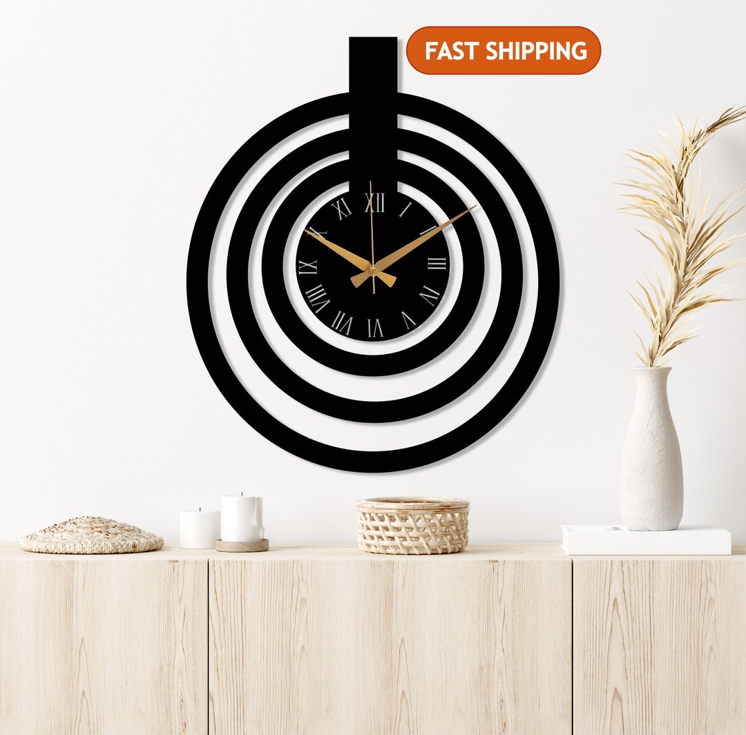 Black Metal Large Wall Clock, Minimalist Livingroom Silent Wall Clock ...