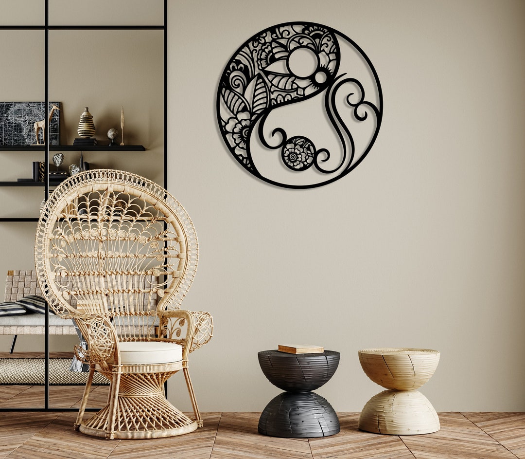 Yin Yang Metal Wall Art, Spiritual Mandala Wall Decor, Floral Yin Yang ...