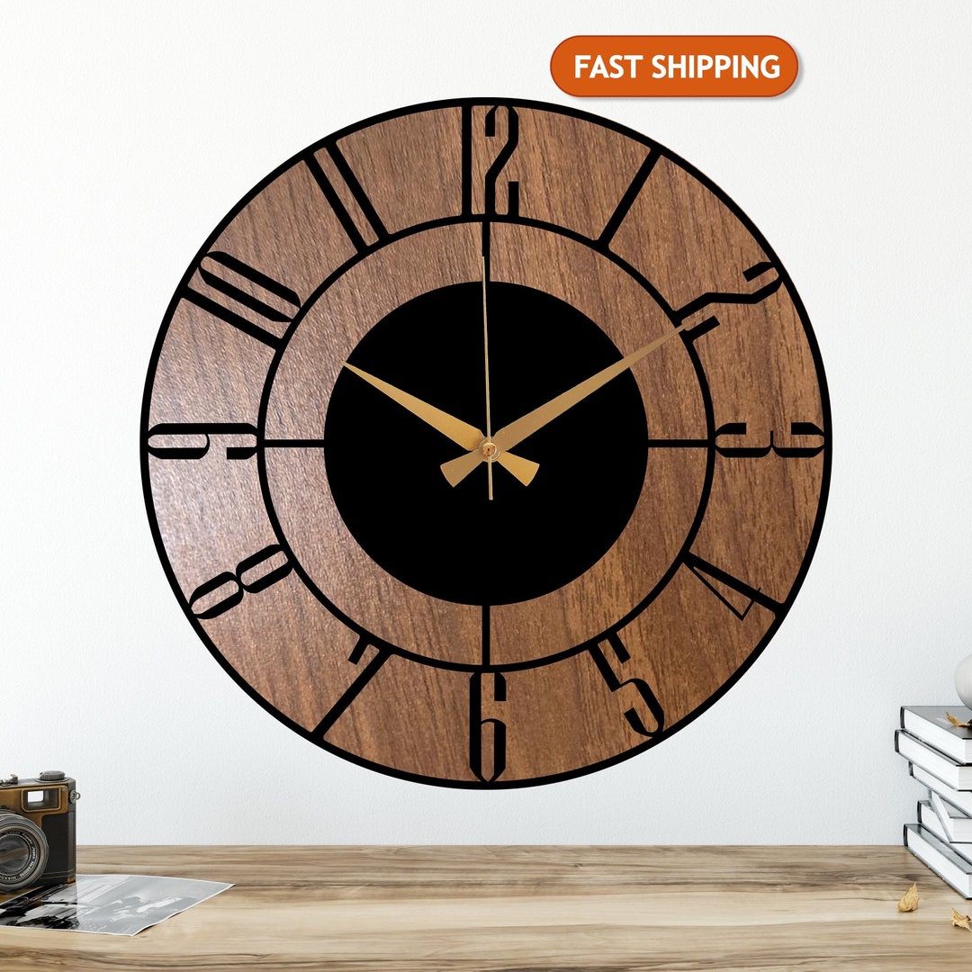 Metal Wooden Wall Clock,modern Wood Clock,farmhouse Wood Wall Clock ...