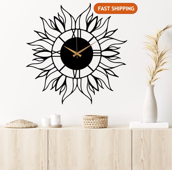 Black Large Sun Metal Wall Clock Minimalist Wall Clock - Etsy