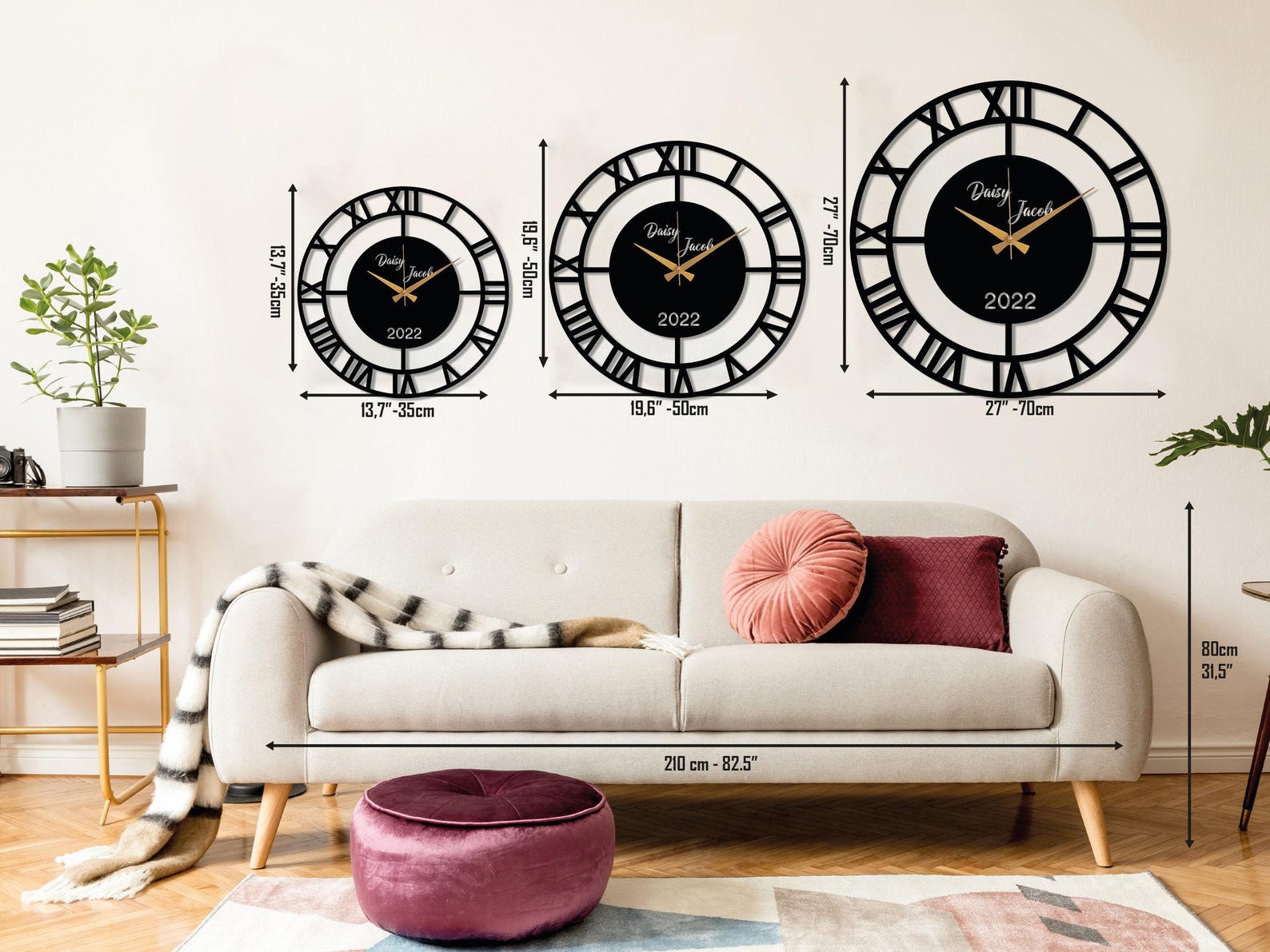 Custom Metal Wall Clock, Family Name Wall Clock, Personalized Big Wall ...