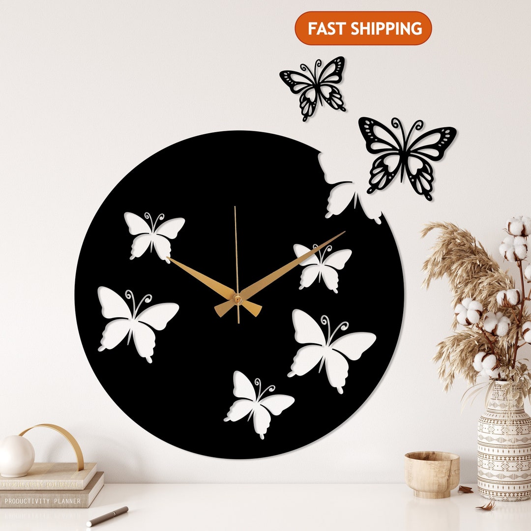 Butterfly Metal Wall Clock, Flower Butterfly Wall Decor,modern Design ...