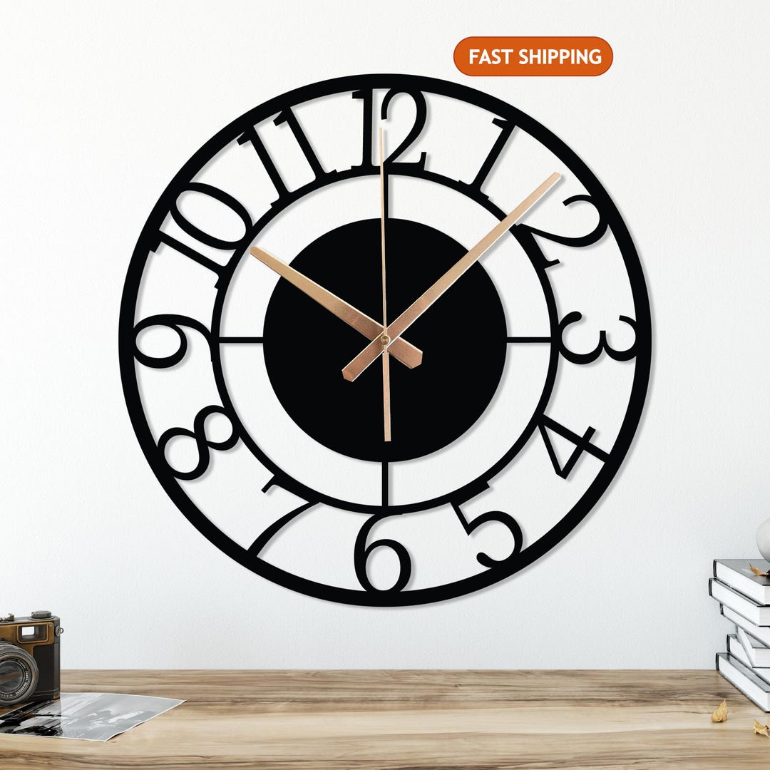 Elegant Black Metal Wall Clock With Classic Latin Numerals, Decorative ...