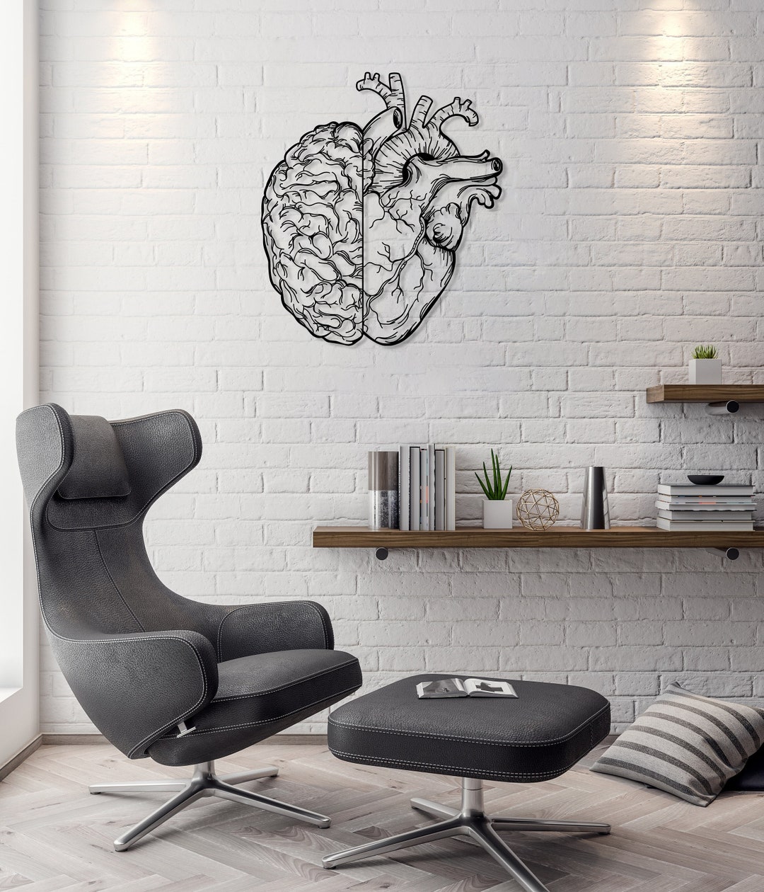Heart and Brain Metal Wall Art, Surgery Brain Wall Decor, Modern Living ...