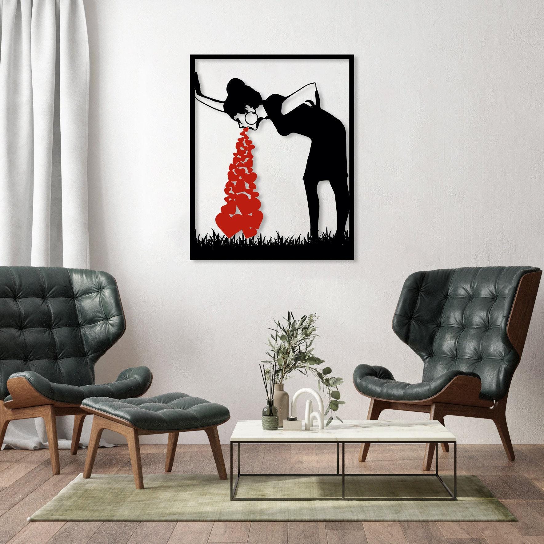 Banksy Woman Vomit Hearts Metal Artwork, Banksy Graffiti Love Wall Art ...