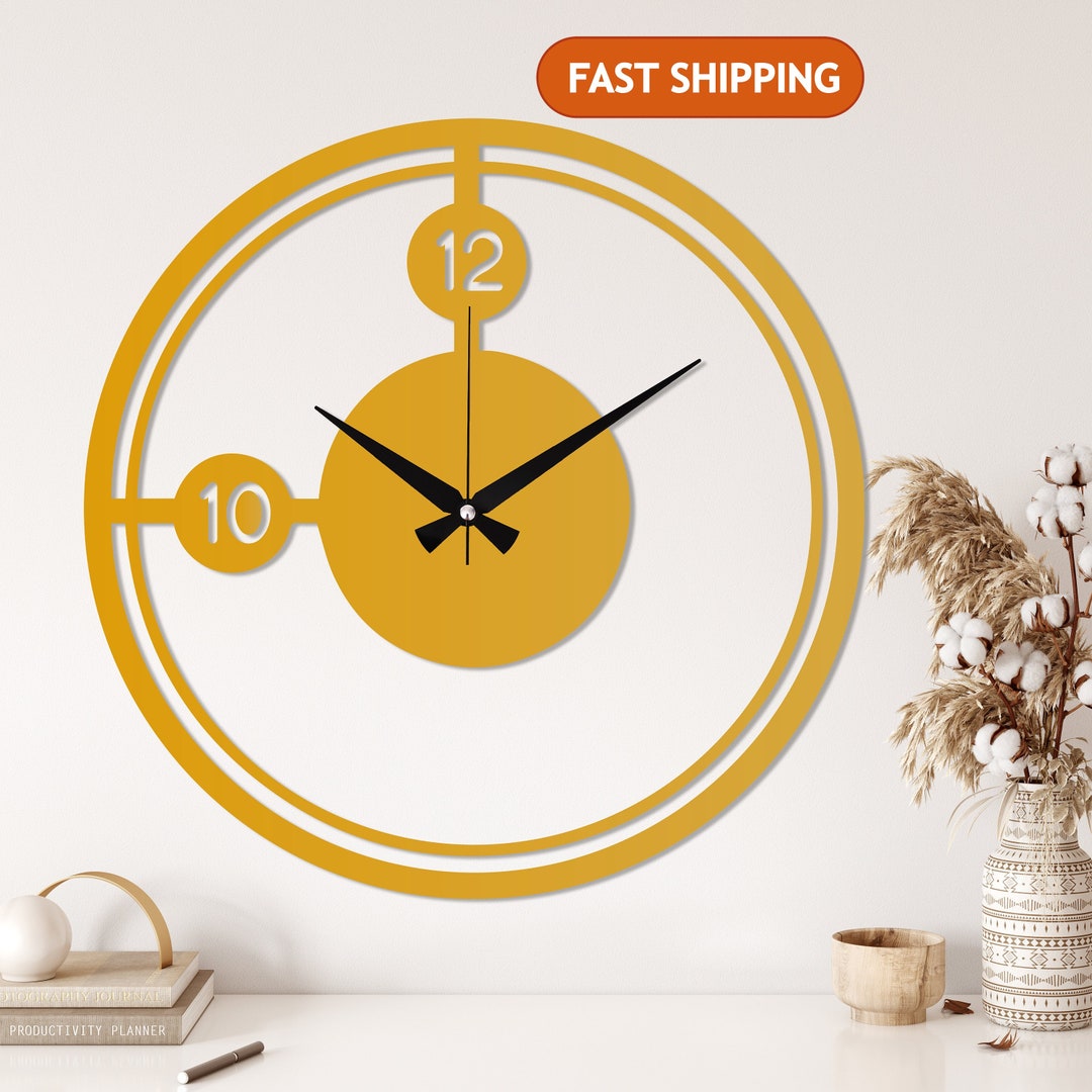 Gold Minimalist Wall Clock, Modern Livingroom Wall Clock, Unique Design ...