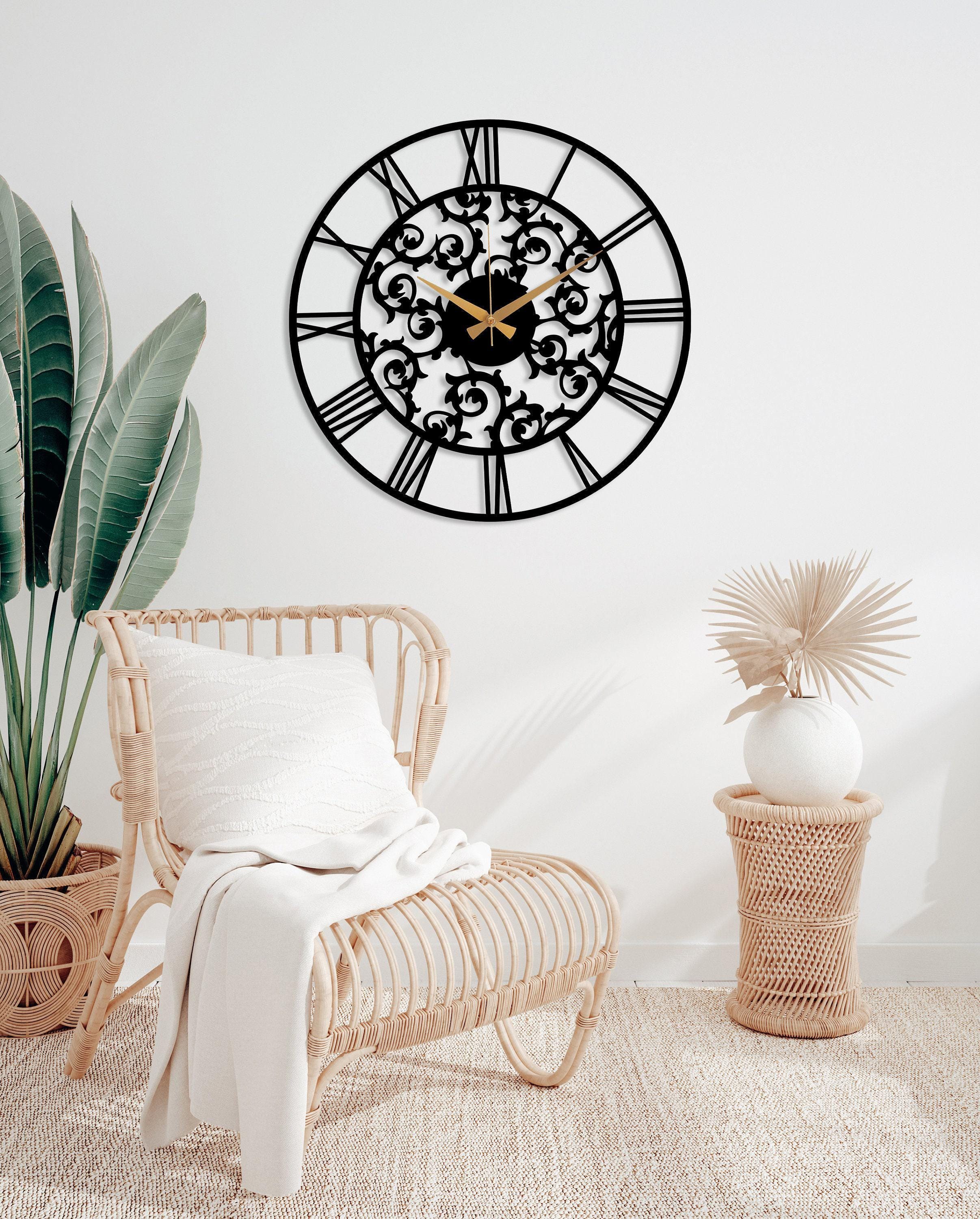 Unique Metal Wall Clock, Roman Numeral Clock, Silent Scroll Wall Clock ...