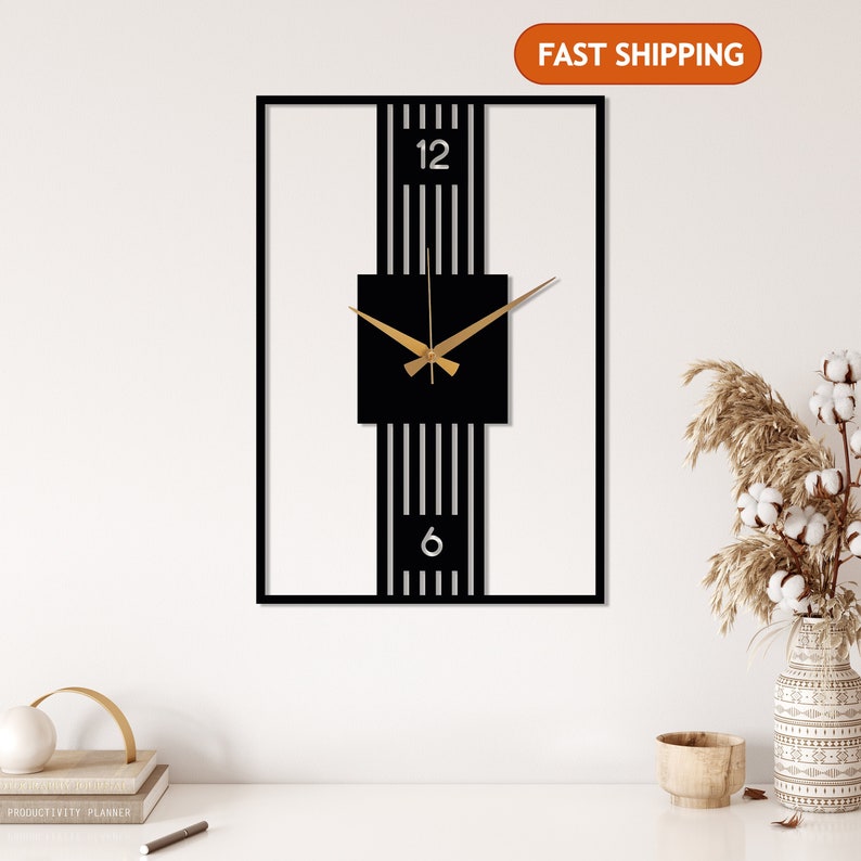 Black Rectangle Metal Wall Clock Modern Large Wall Clock - Etsy