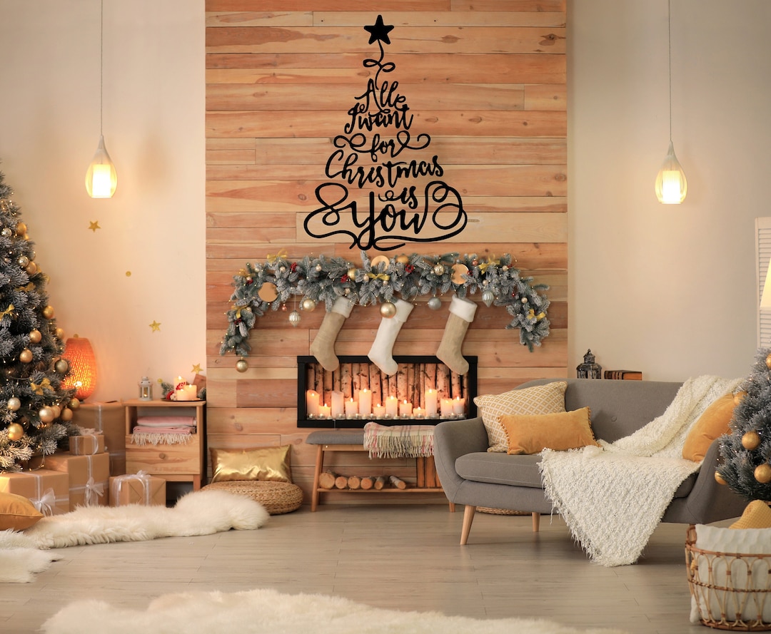 Merry Christmas Tree Metal Wall Decor, Rustic Christmas Wall Sign ...