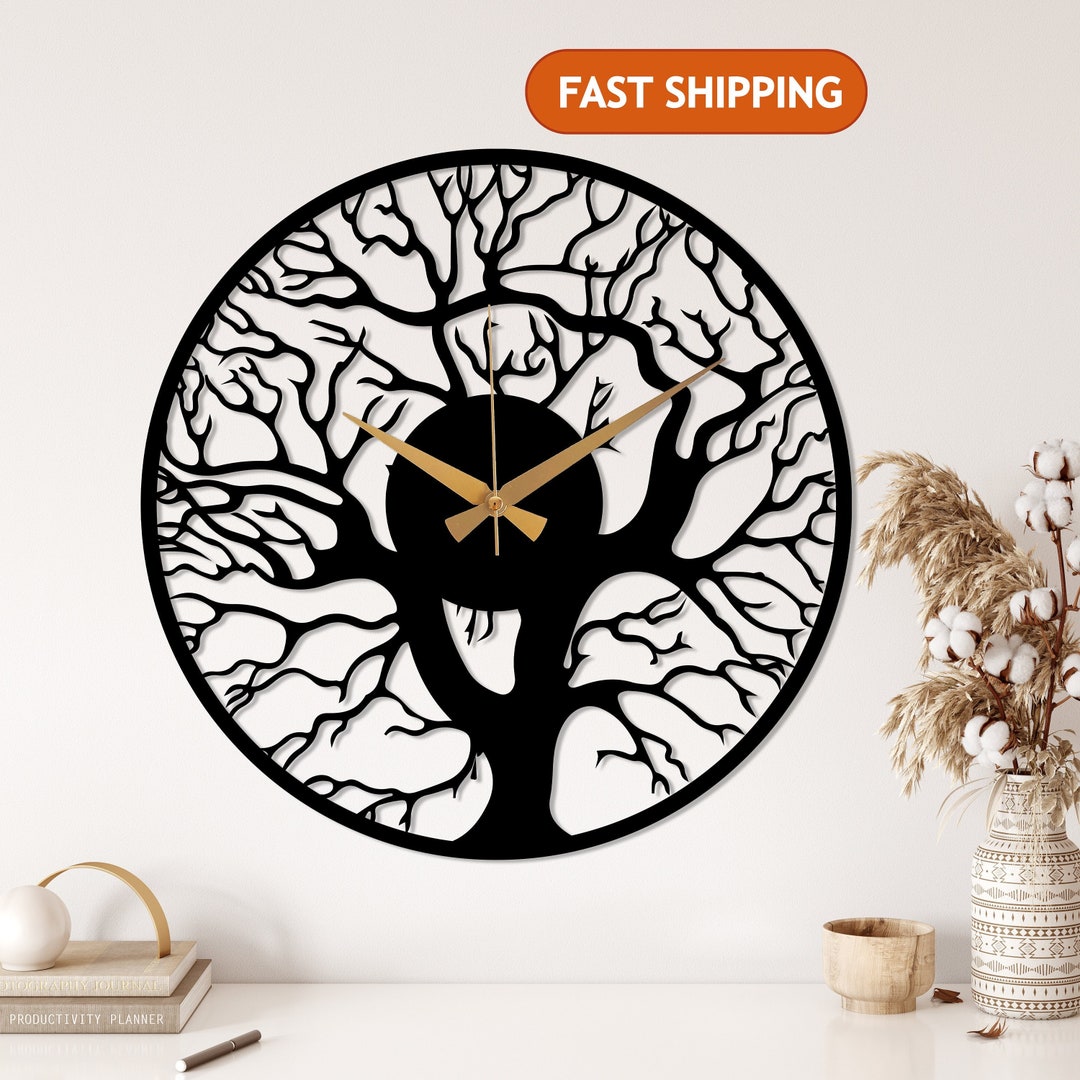 Tree Large Metal Wall Clock, Tree of Life Wall Clock, Nature Home Decor ...