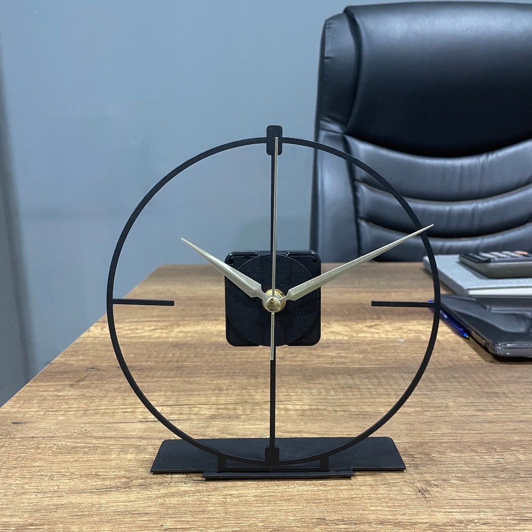 Metal Tabletop Modern Clock, Black Metal Office Desktop Clock, Modern ...
