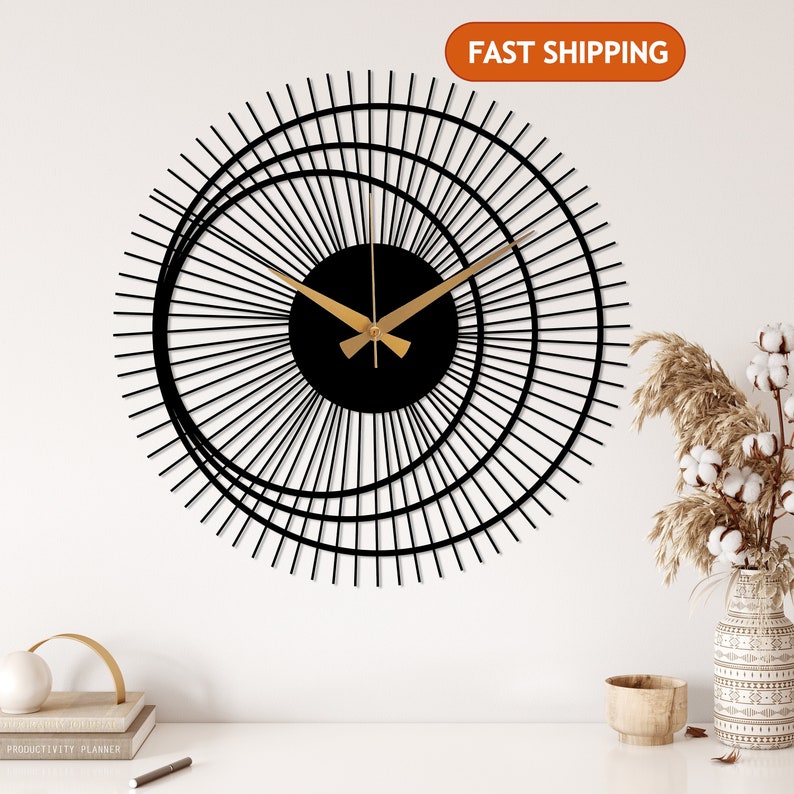 Black Minimalist Large Wall Clock Modern Design Wall Clock - Etsy