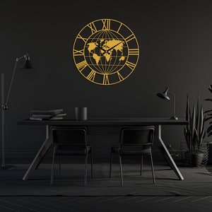 World Map Metal Wall Clock, Earth Wall Clock, Geographic Compass Clock ...