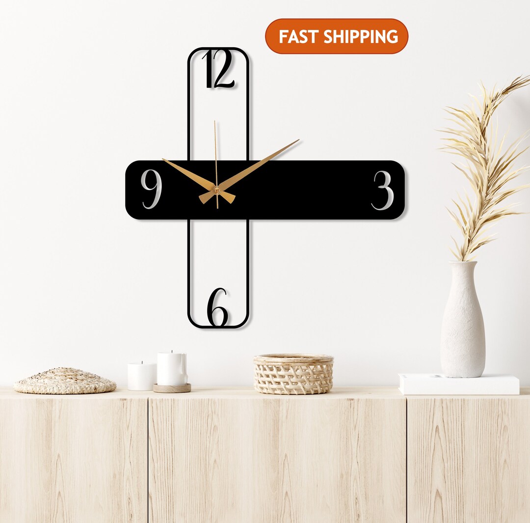 Black Modern Wall Clock, Minimalist Metal Wall Clock, Unique Design ...