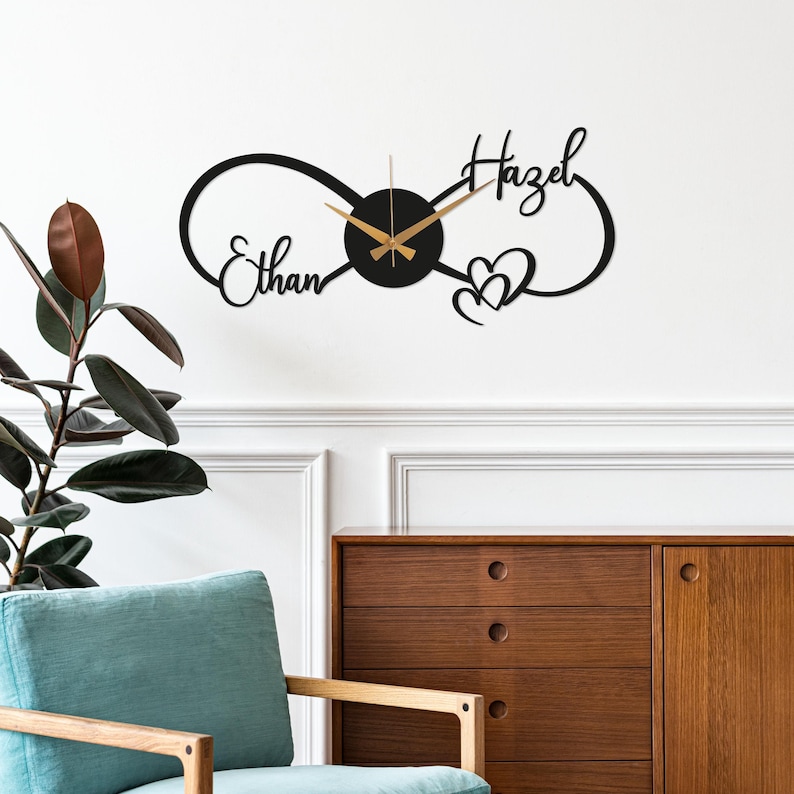 Personalized Infinity Metal Wall Clock, Custom Couple Name Clock ...