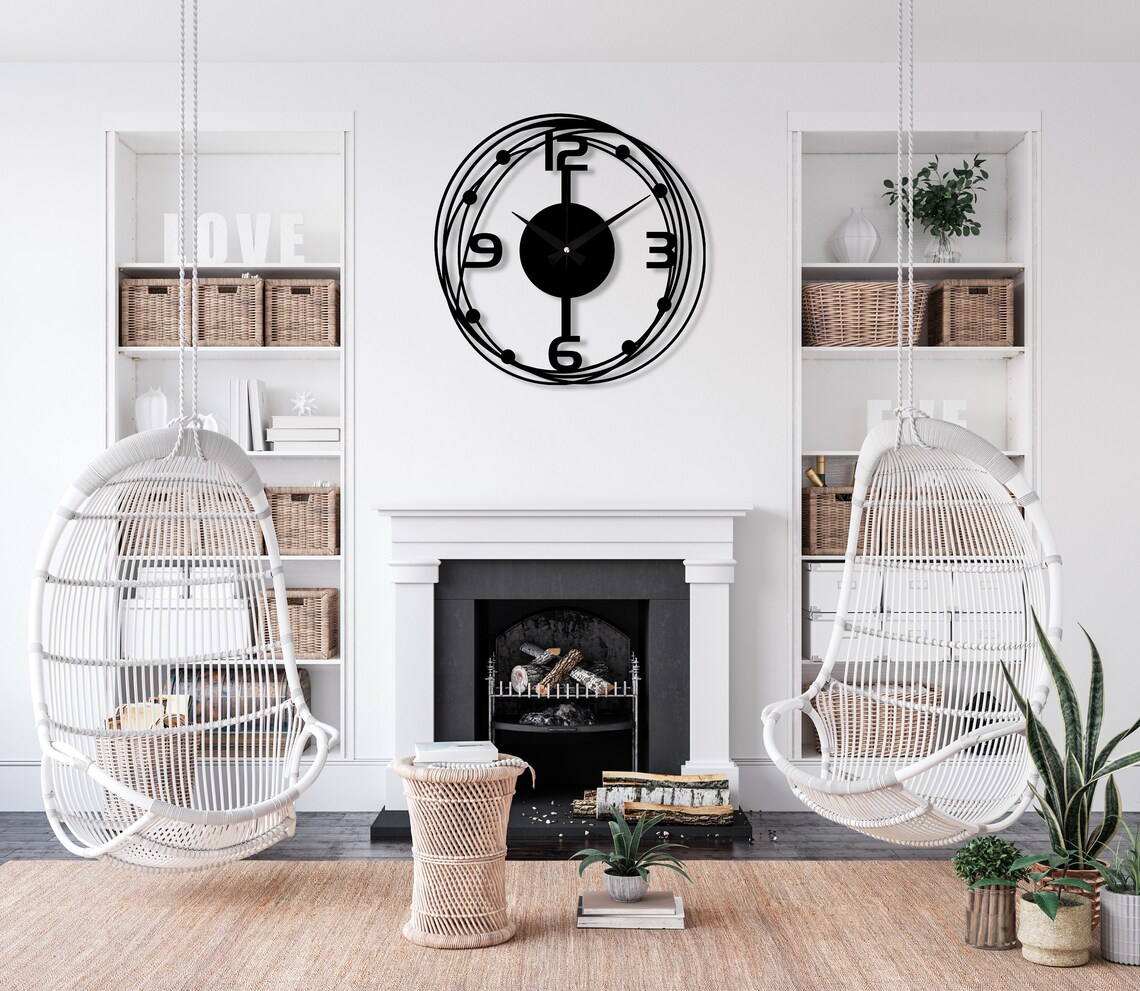 Black Large Metal Wall Clock Modern Silent Wall Clock Unique - Etsy