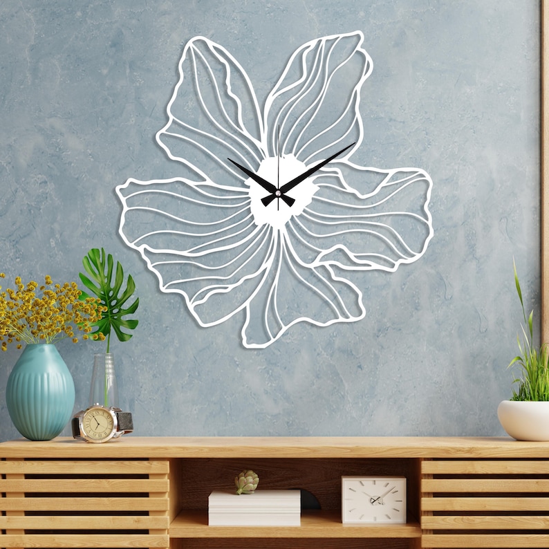 Ginkgo Flower Metal Wall Clock, Ginkgo Leaves Clock, Floral Design Wall Clock, Large Silent Wall ...