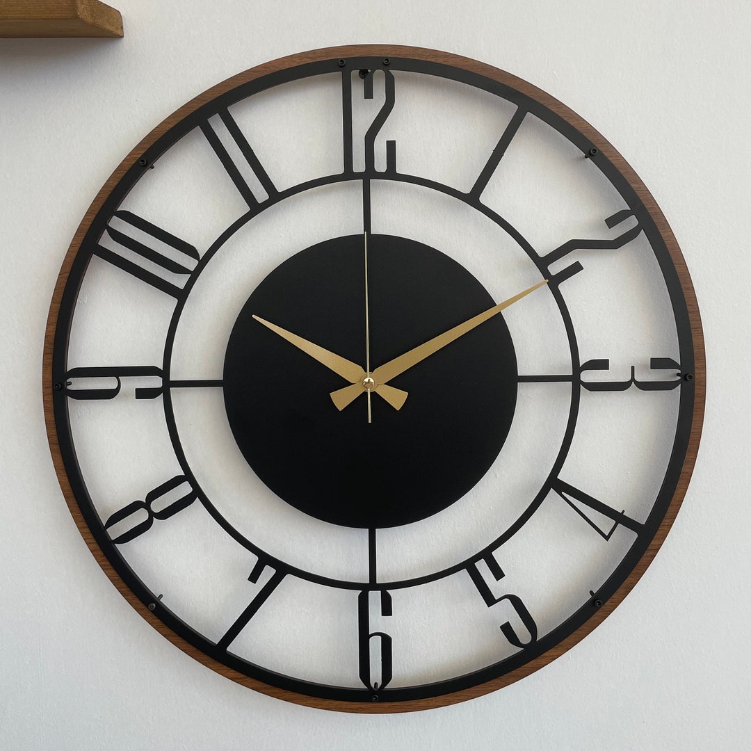 Mid Century Modern Wall Clock, Metal With Wooden Wall Clock, Oversize ...