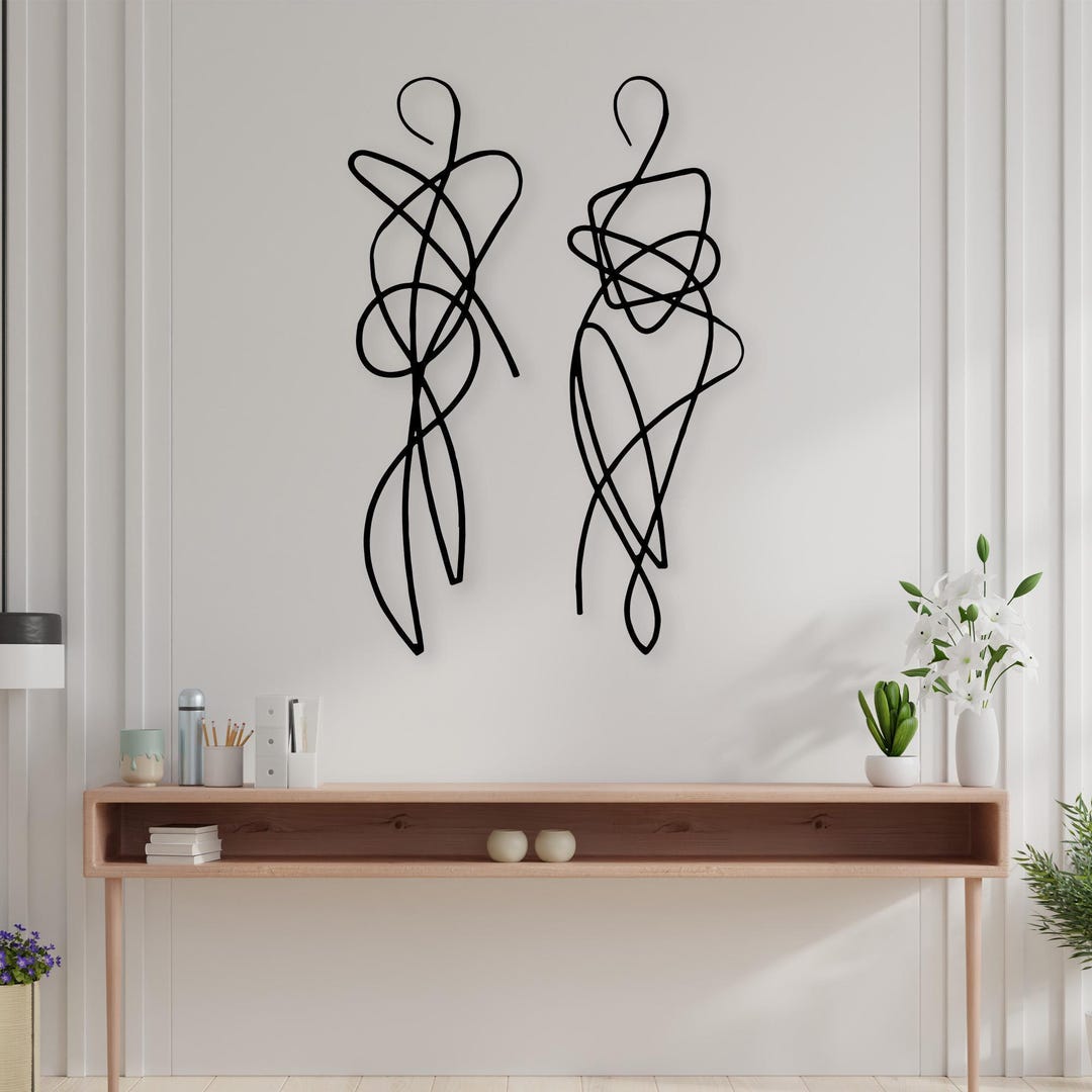 Set of 2 Couple Metal Line Artwork, Abstract Man and Woman Figures ...