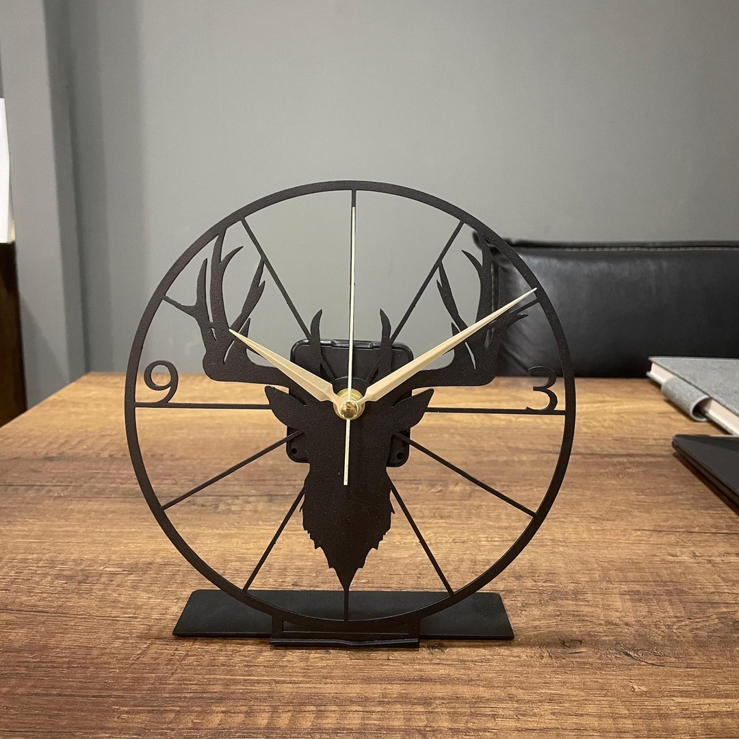 Tabletop Office Clock, Metal Deer Head Clock, Outdoor Lover Gift ...