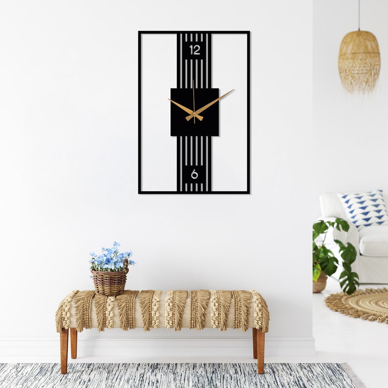 Black Rectangle Metal Wall Clock Modern Large Wall Clock - Etsy