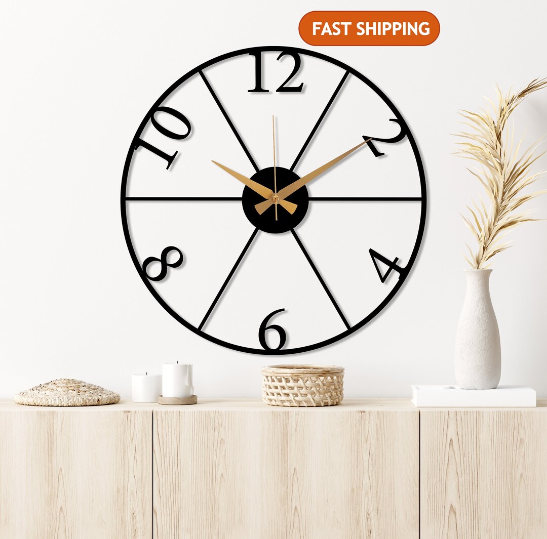 Large Metal Wall Clock, Latin Numeral Wall Clock Art, Livingroom Black ...