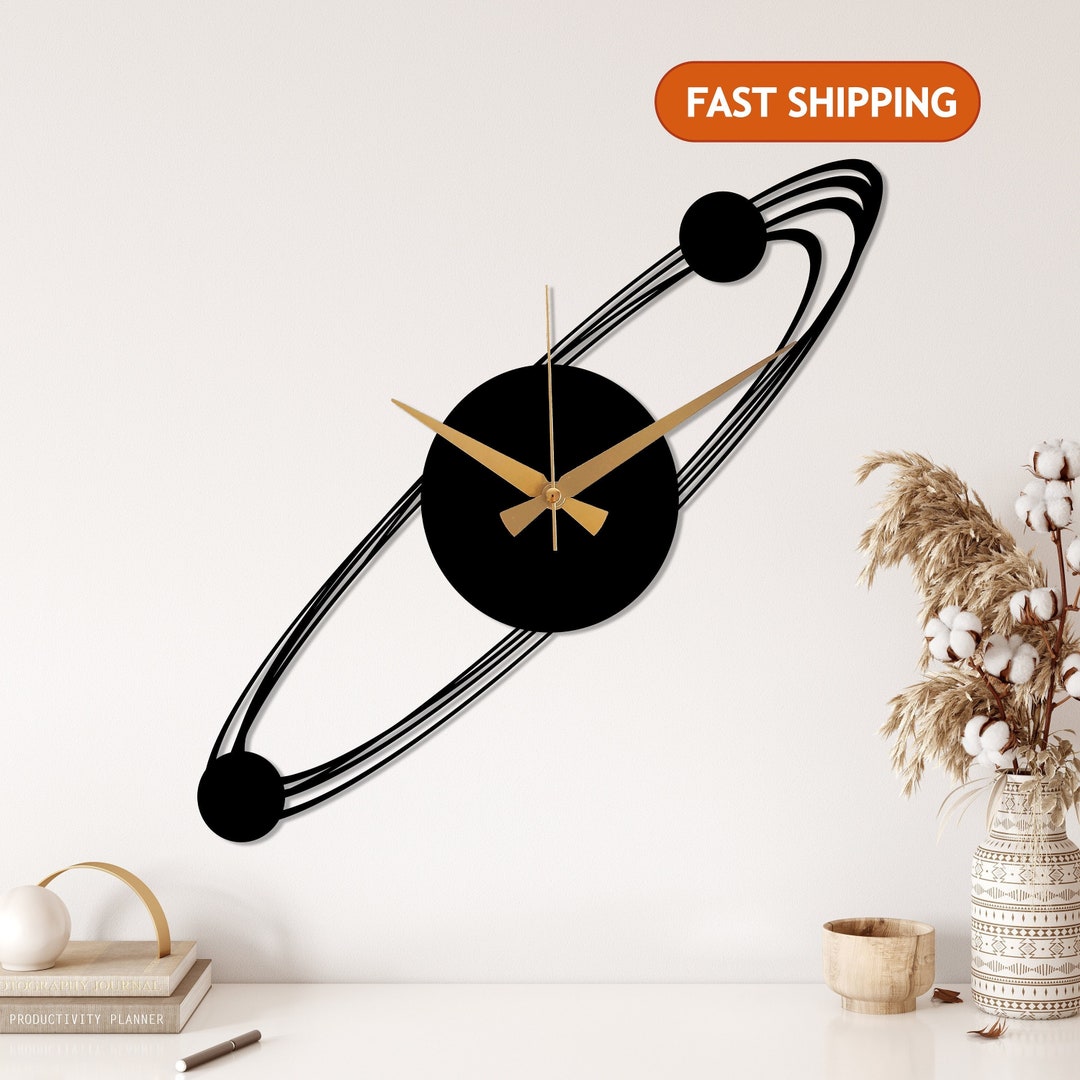 Galaxy Design Wall Clock, Metal Space Orbit Large Wall Clock, Unique ...