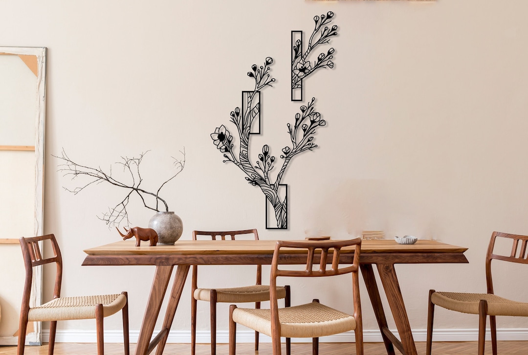 Metal Tree Wall Decor Set of 2, Metal Tree Wall Hanging Art, Flower ...