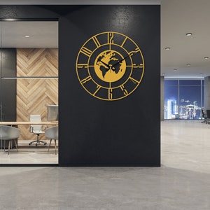 Large Metal World Map Wall Clock, Modern Wall Clock, Office Silent ...