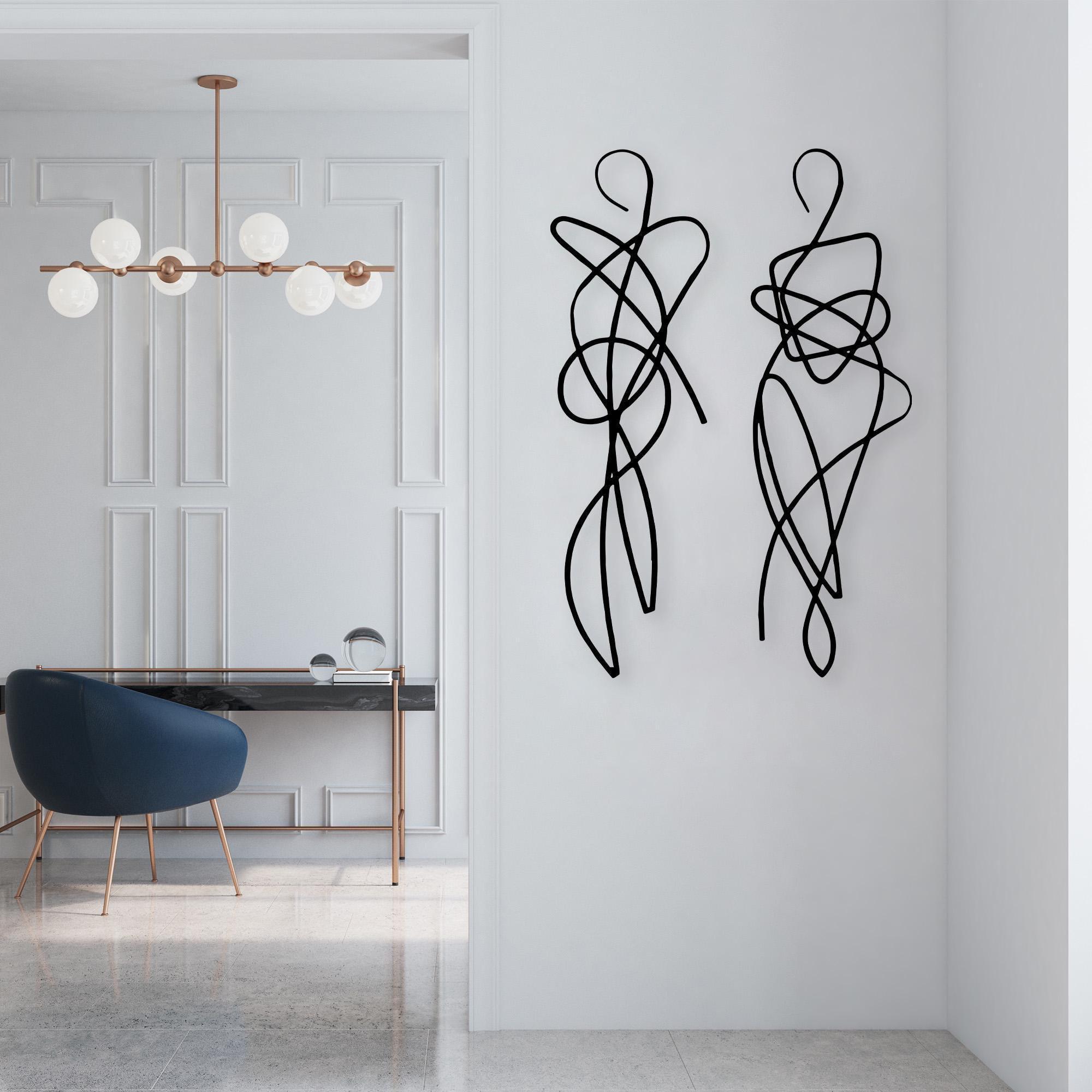 Set of 2 Couple Metal Line Artwork, Abstract Man and Woman Figures ...