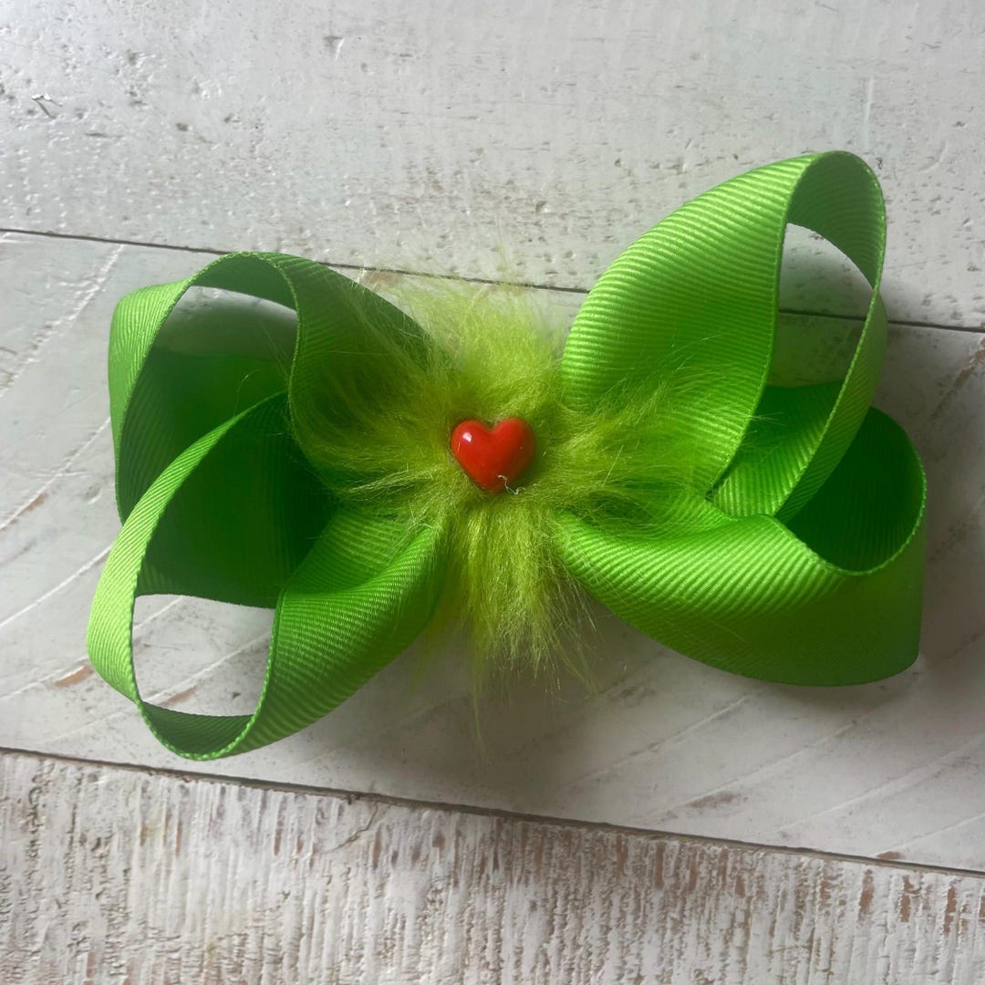 Grinch Hair Bow Christmas Hair Bows Holiday Party Bow Loopy Party Hair ...