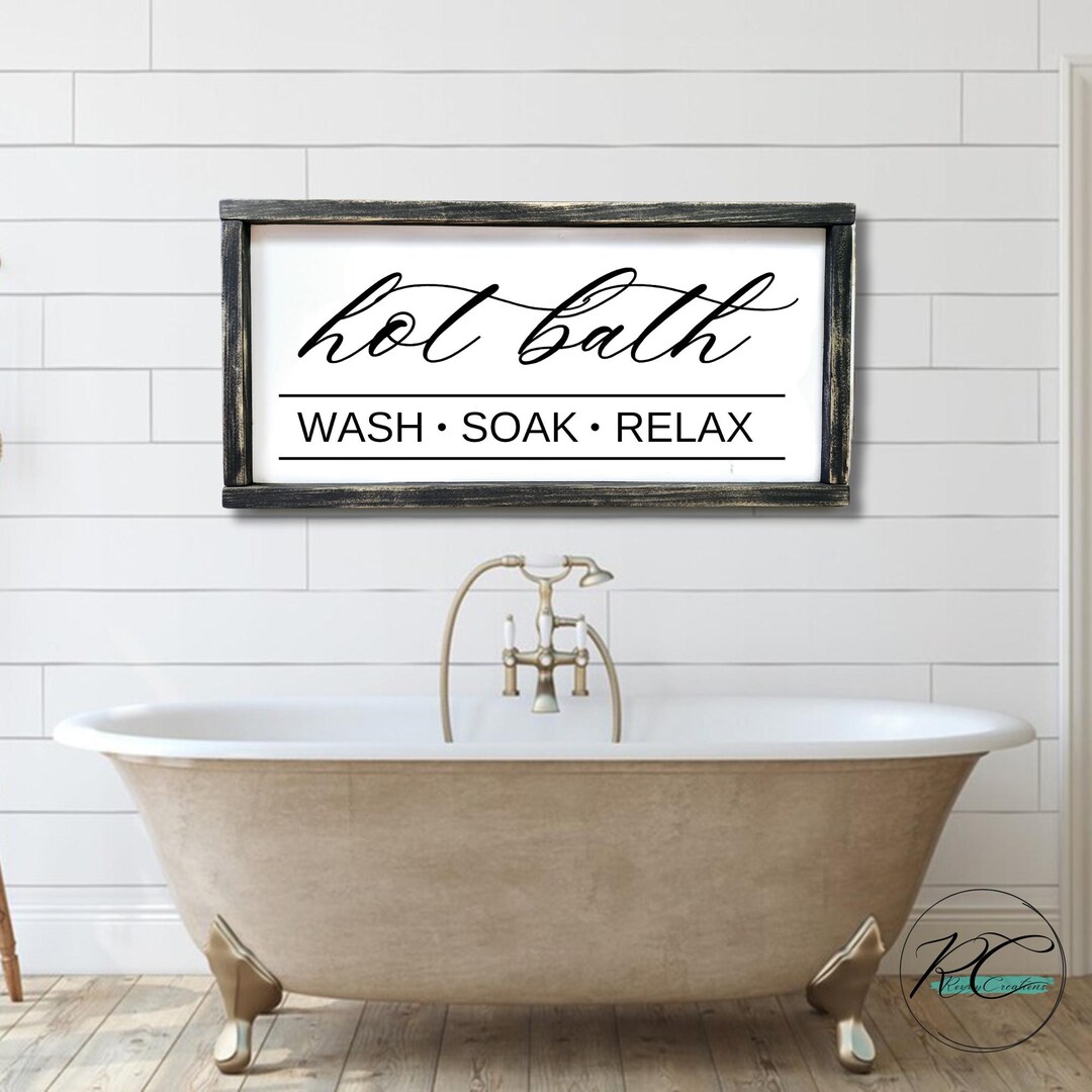 Hot Bath Wash Soak Relax, Bathroom Sign Decor, Laser Cut Design Wood ...
