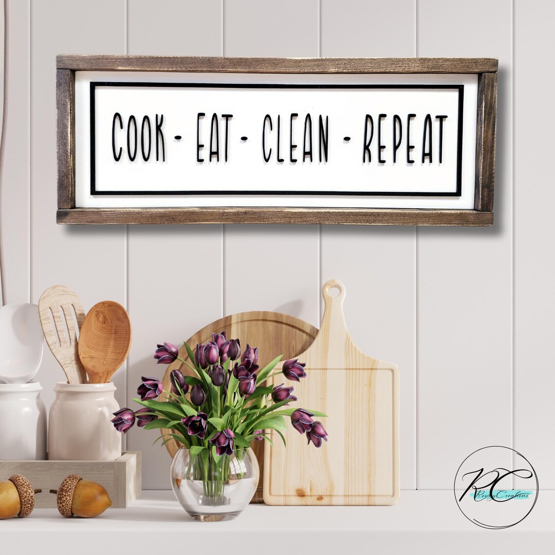 Cook Eat Clean Repeat, Kitchen Wood Sign, Wood Sign Decoration, Wall ...