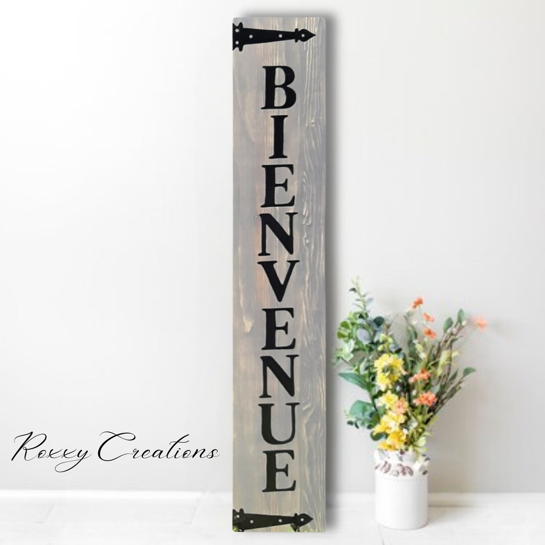 Welcome Porch Sign, Bienvenue Porch Sign, Outdoor Sign, Flower Garden ...