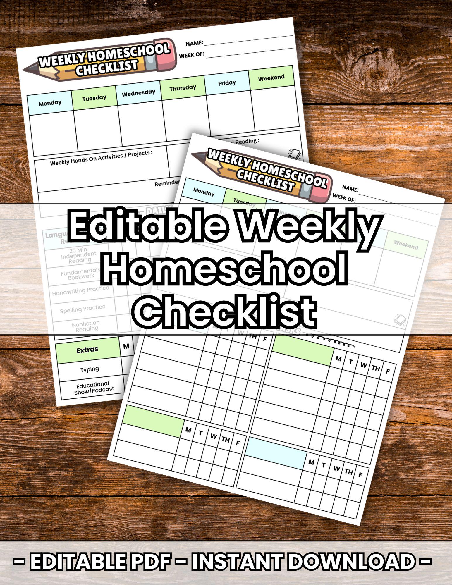 Editable Homeschool Checklist | Printable, Digital | Homeschool Planner ...