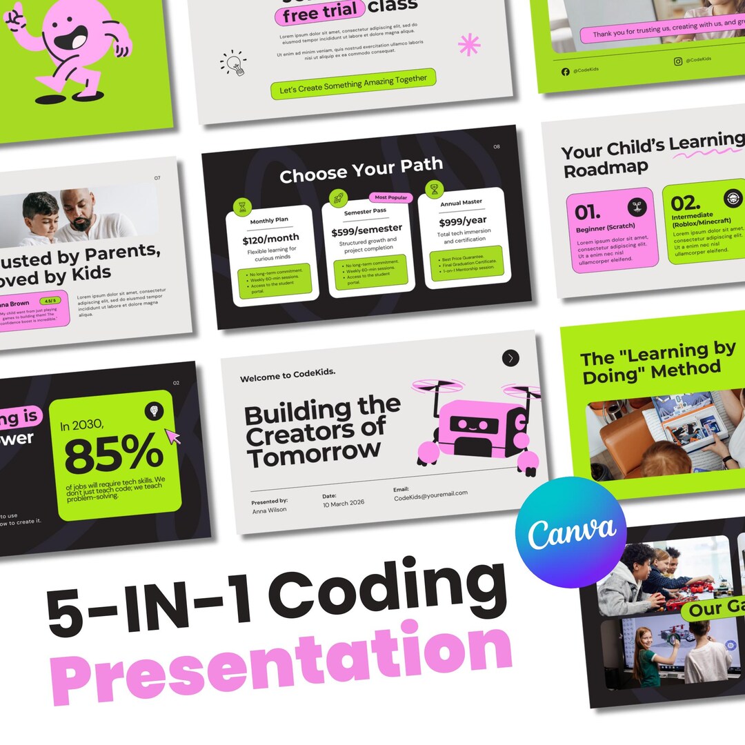 STEM Coding School Canva Templates | Robotics Academy Curriculum ...