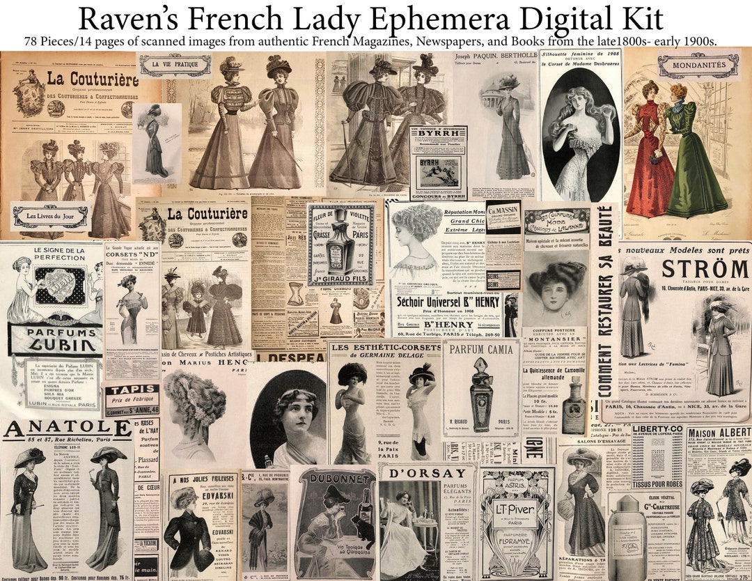 Vintage French Lady Ephemera Digital Kit 14 Printable Pages - Etsy