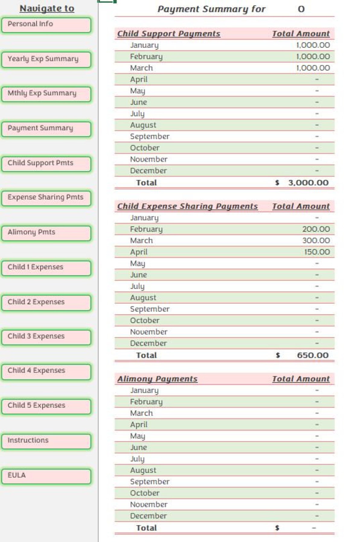 Child Sharing Expense/child Support/alimony Support Tracking Worksheet ...