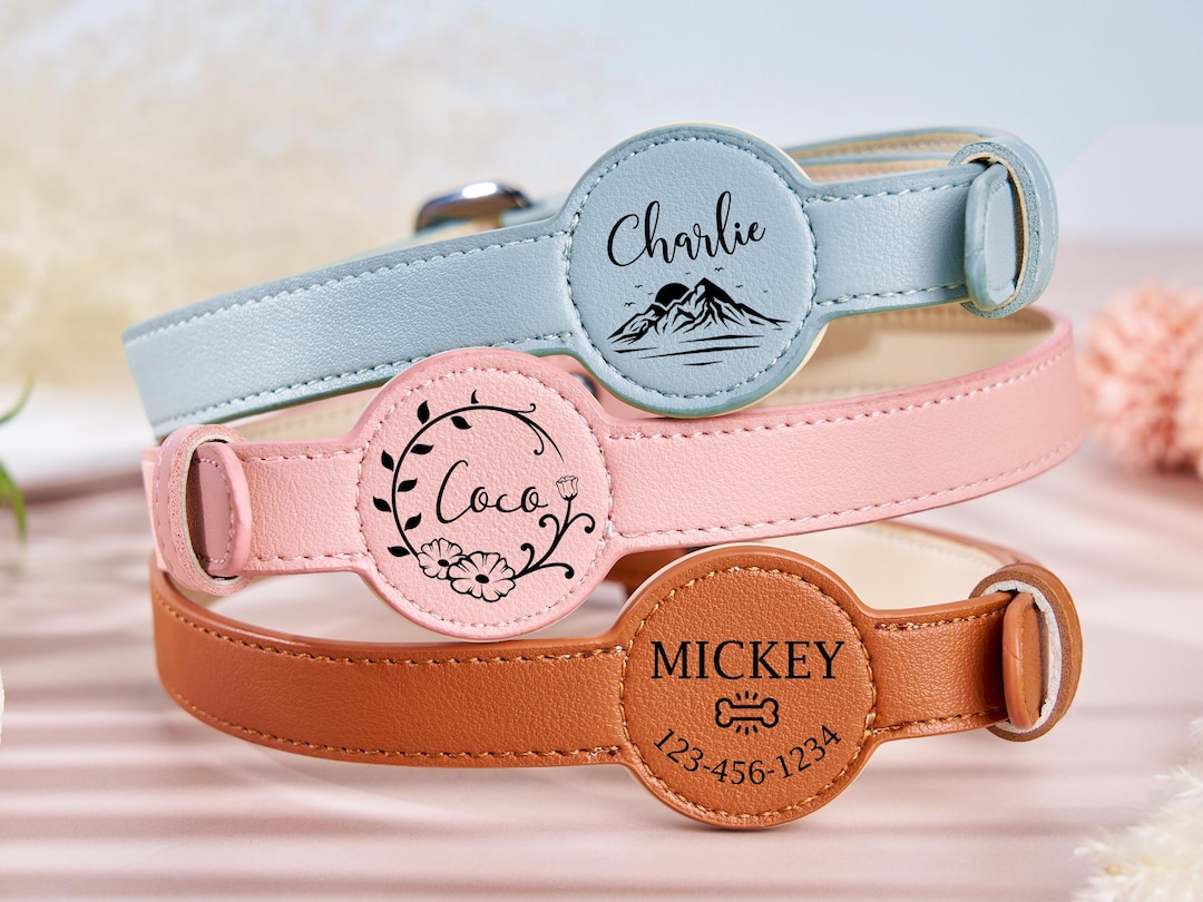 Personalized Leather Dog Collar With AirTag Holder,custom Engraved Dog ...
