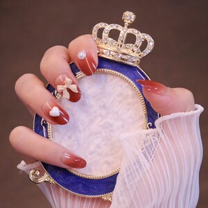 Gentle Gradient Red With Bowtie Pearl Short Press on Nails - Etsy