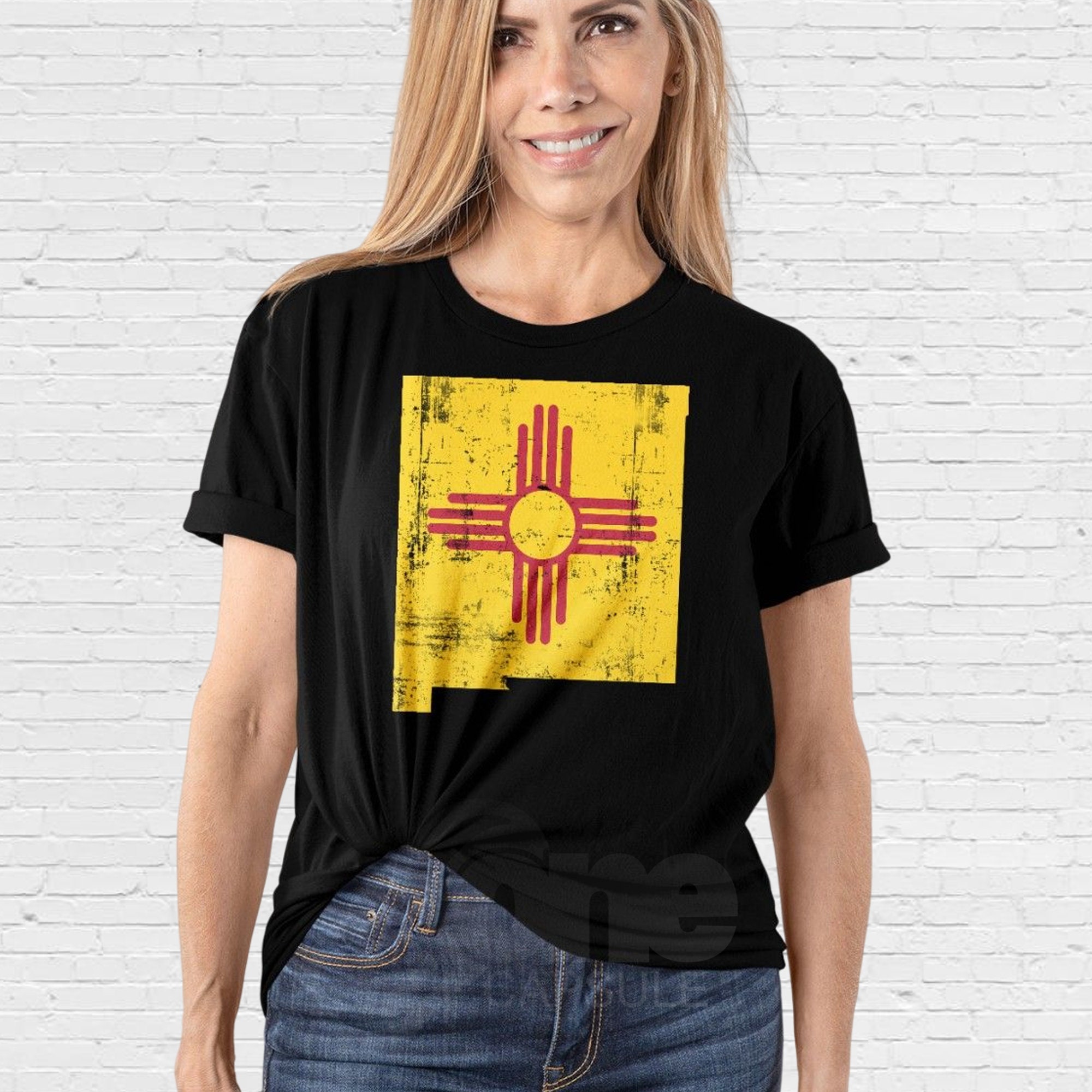 New Mexico Shirt, New Mexico Zia Symbol, Zia Sun Symbol Distressed, New ...