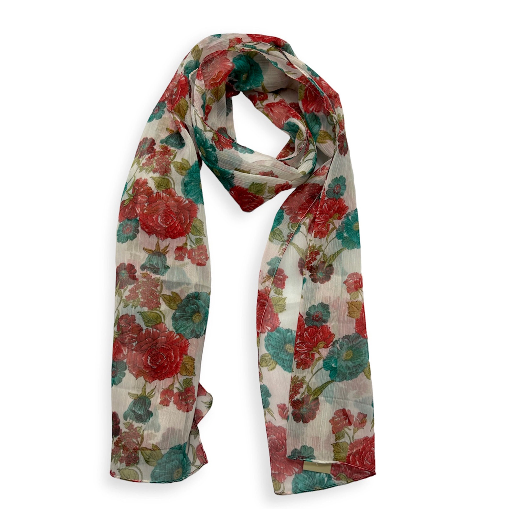 Rose Flower Design Sheer Long Scarf for Women Long Lightweight Sheer ...