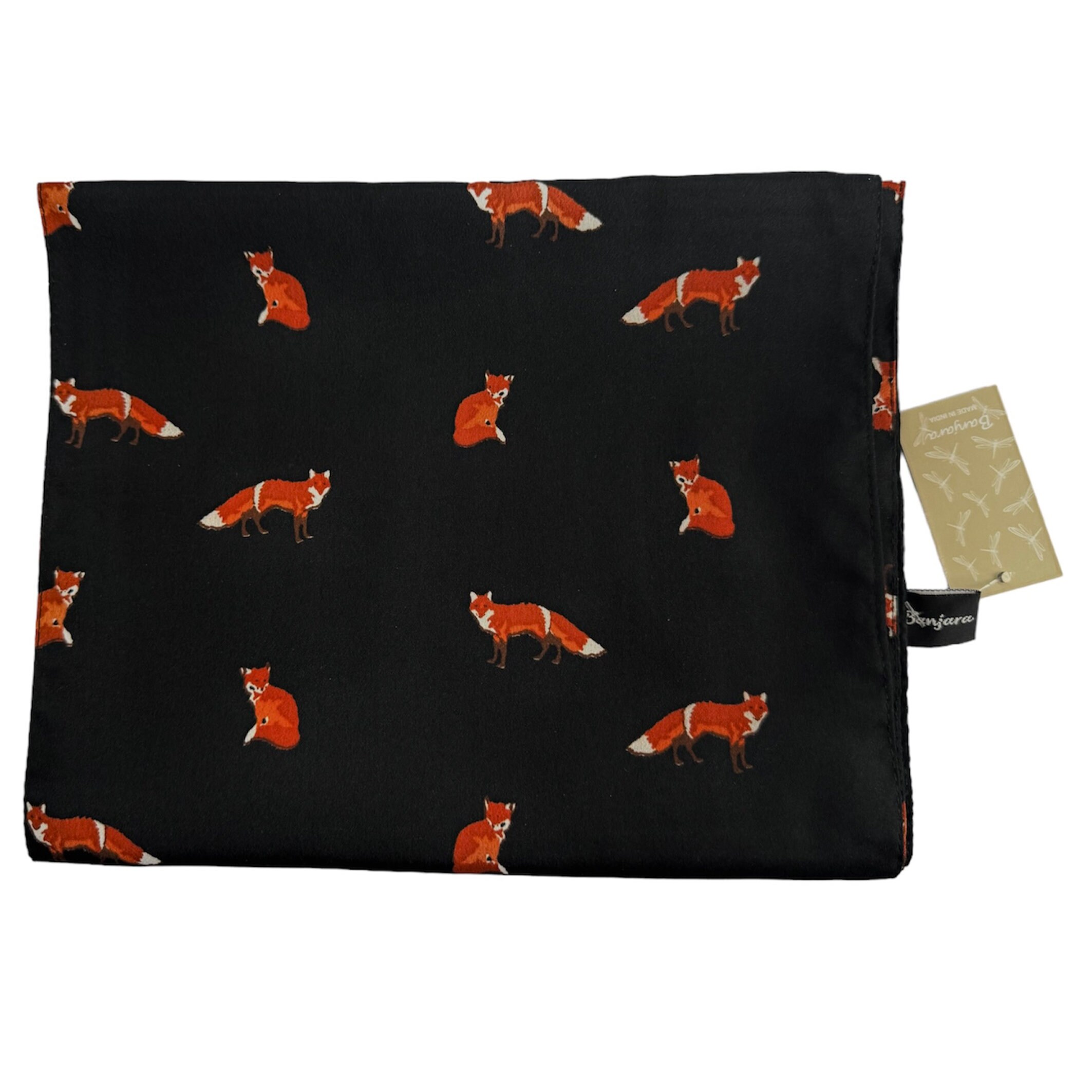 Red Fox Themed Print Scarf on Black Animal Print Long Scarf for Women ...