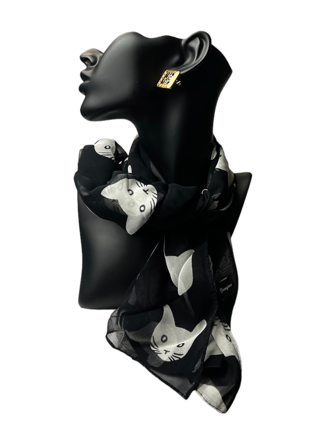 Kitty Cat Sheer Scarf Black and White - Etsy