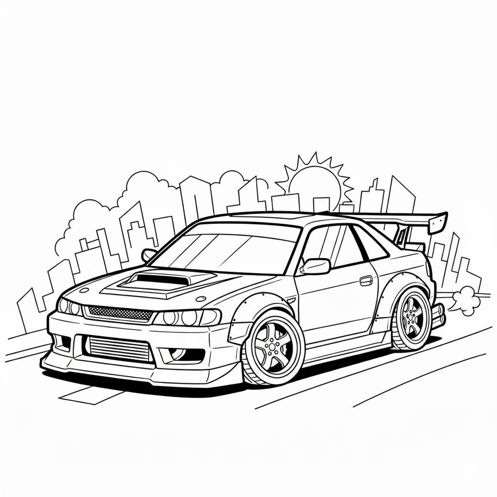 Sports Car Coloring Page Printable, JDM Racing Car Line Art, City Drift ...