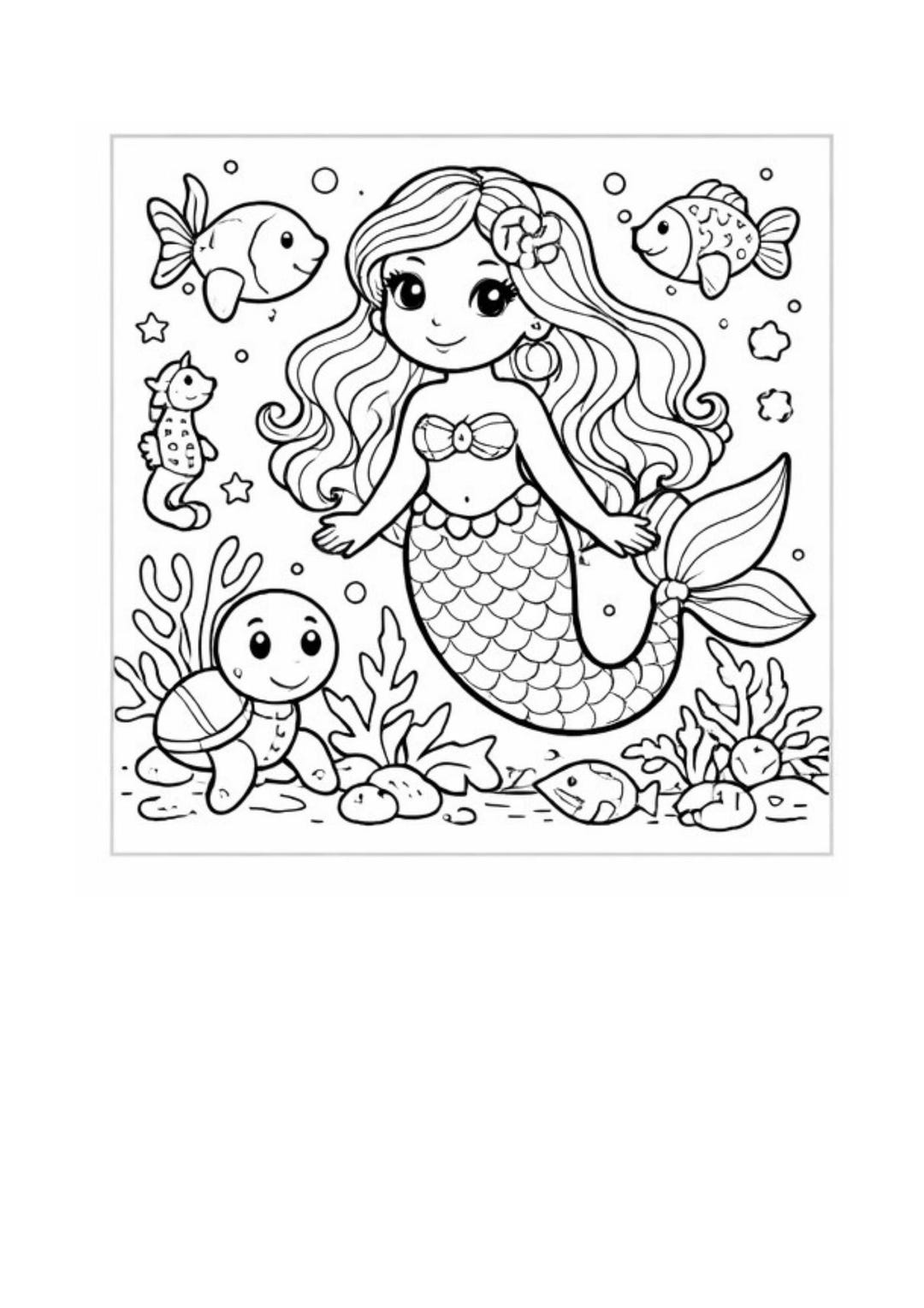 Cute Mermaid Coloring Page for Kids | Printable Mermaid Coloring Sheet ...