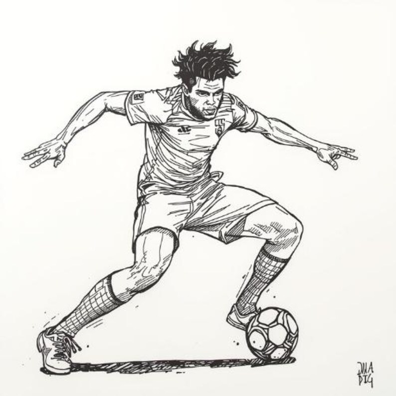 Soccer Player Line Art Wall Art, Football Sketch Illustration, Sports ...