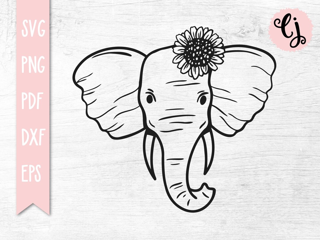 Elephant SVG, Elephant Sunflower SVG, Elephant Face Clip Art | Cricut ...