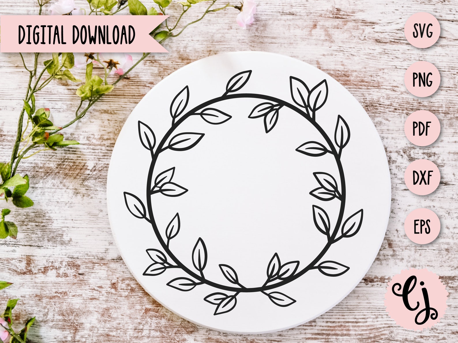 Leaf Wreath SVG, Farmhouse Wreath SVG, Circle Border Clip Art, Leaf ...